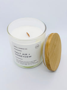 Salt Air + Honeydew Coconut Soy Candle with Wooden Wick – Swell Candle Co